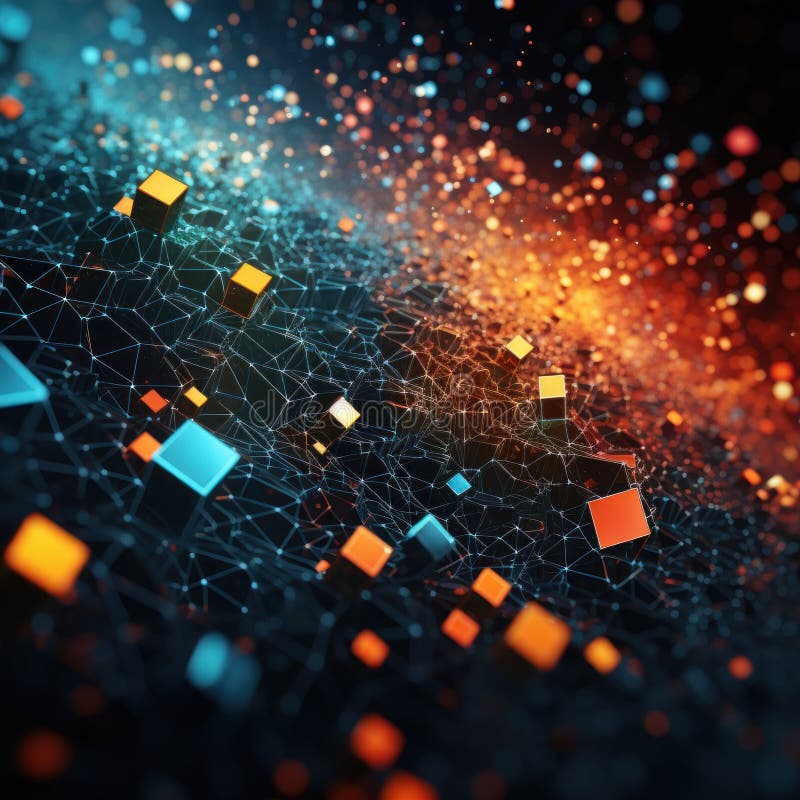 Abstract Futuristic Background, Chaotic Particles, Scattered Pixels ...