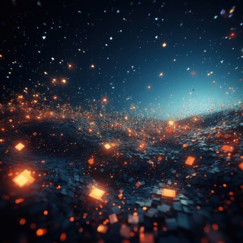 Abstract Futuristic Background, Chaotic Particles, Scattered Pixels ...