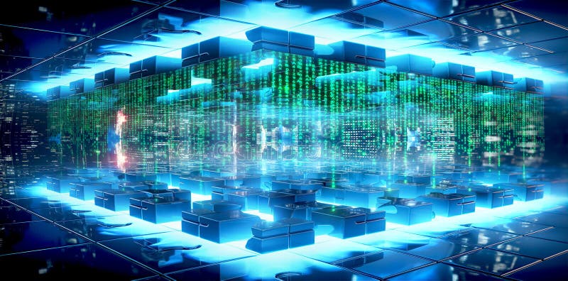 Abstract Futuristic Background with Cubes and Neon Lights. Technology ...