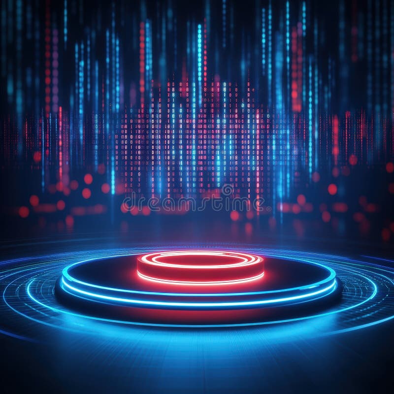 Futuristic Digital Stage with Falling Binary Code Stock Illustration ...