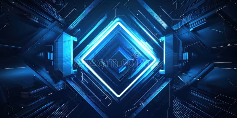 Abstract Futuristic Background with Glowing Blue Neon Diamond Shape ...
