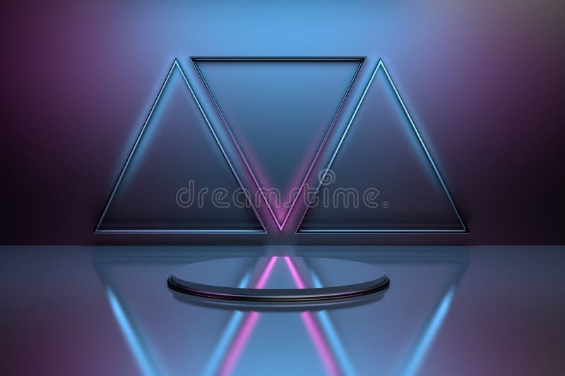 Abstract Futuristic Background with Glowing Triangles and Mirror ...