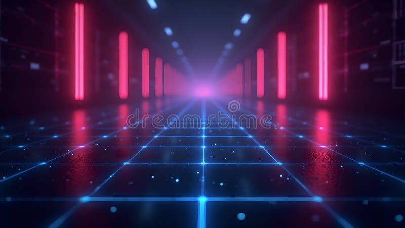 Neon Lit Grid, Futuristic Cyberpunk Aesthetics Stock Illustration ...