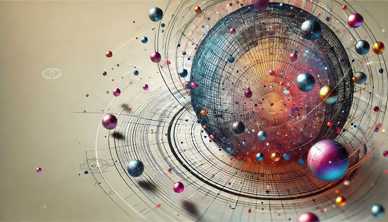 Abstract Futuristic Background with Wireframe Spheres, Sharp Angles ...