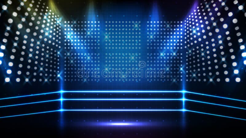 Futuristic Blue Background of Boxing Ring Stage with Beautiful ...