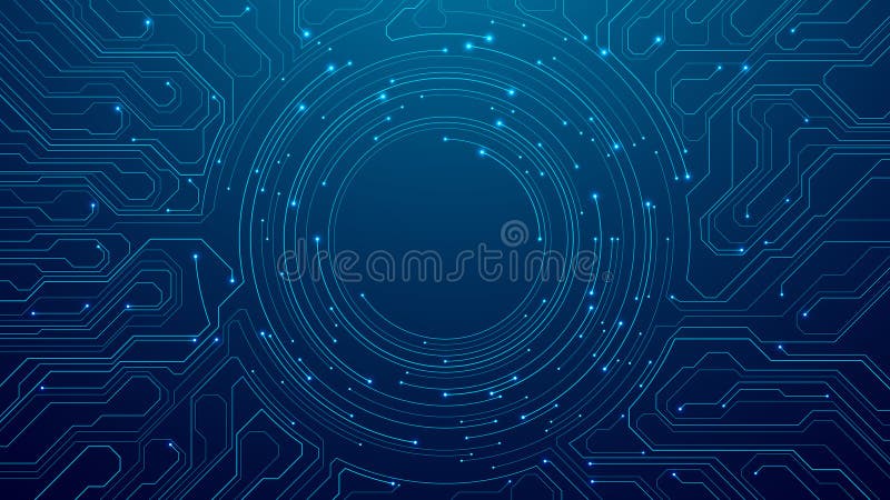 Abstract Futuristic Blue Background with Circle Circuit Wires Stock ...