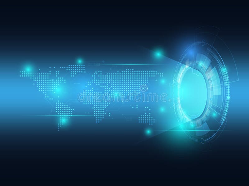 Abstract Futuristic Blue Technology with World Map Stock Vector ...