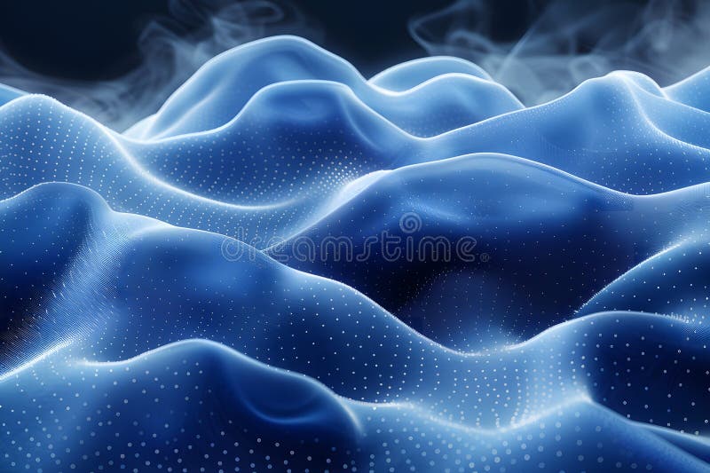 Abstract Futuristic Blue Waves with White Dotted Patterns and Misty ...