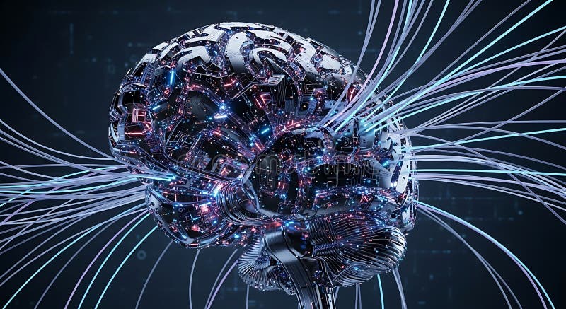 Abstract Futuristic Brain with Glowing Neural Network Connections and Circuits Stock ...