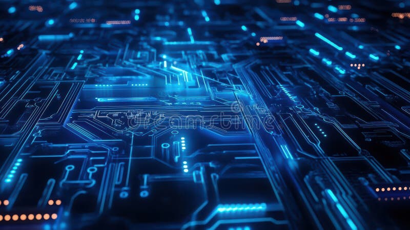Abstract Futuristic Circuit Board with Glowing Blue Lines Stock ...