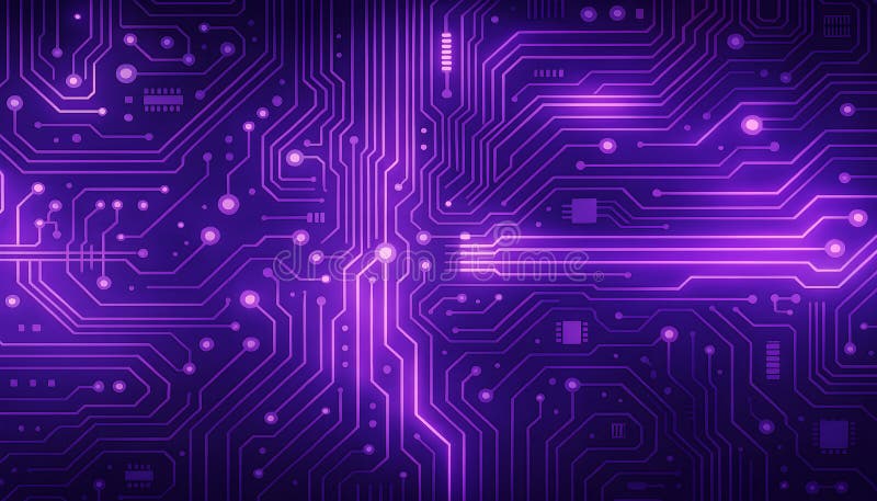 Abstract Futuristic Circuit Board with Glowing Purple Connections and ...