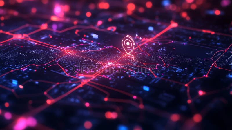 Abstract Futuristic City Network Map with Glowing Pink and Blue Lines ...