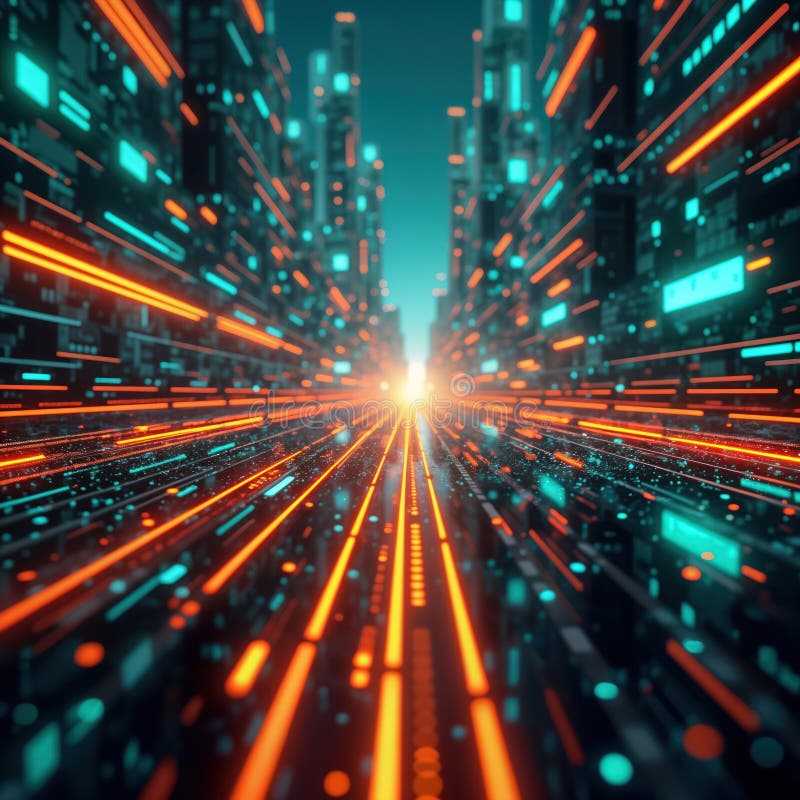 Abstract Futuristic City Street Shows Rapid Data Flow. Modern Tech ...