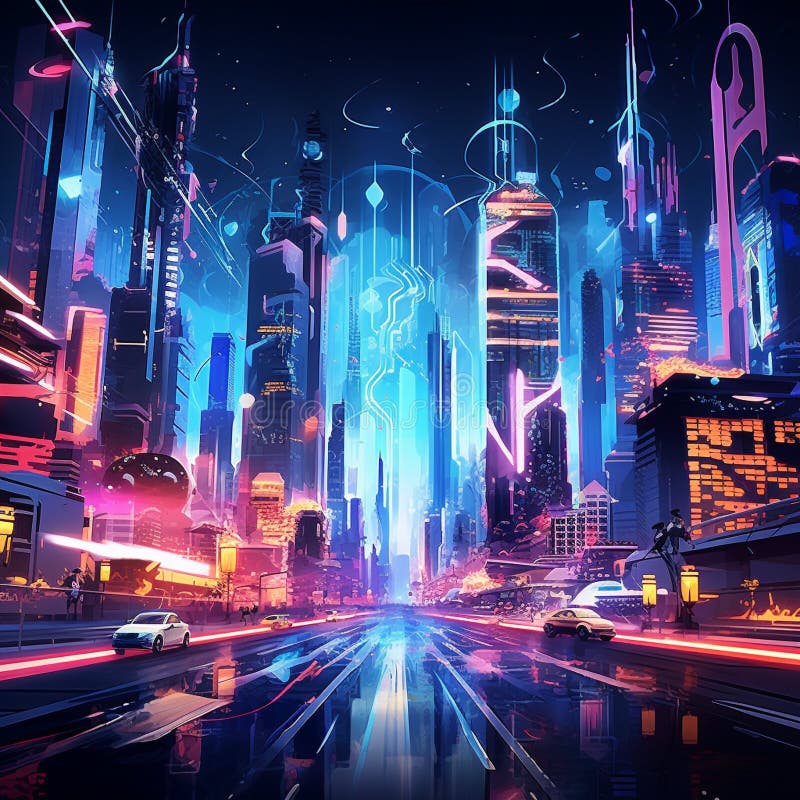 Abstract and Futuristic Cityscape Immersed in Cutting-Edge Technology ...