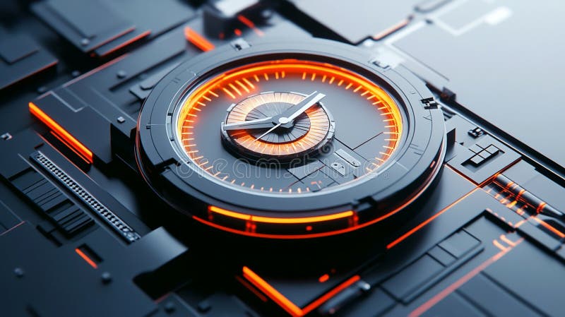 Futuristic Clock Orange Glow Technology Interface Design 3d Time Dark ...