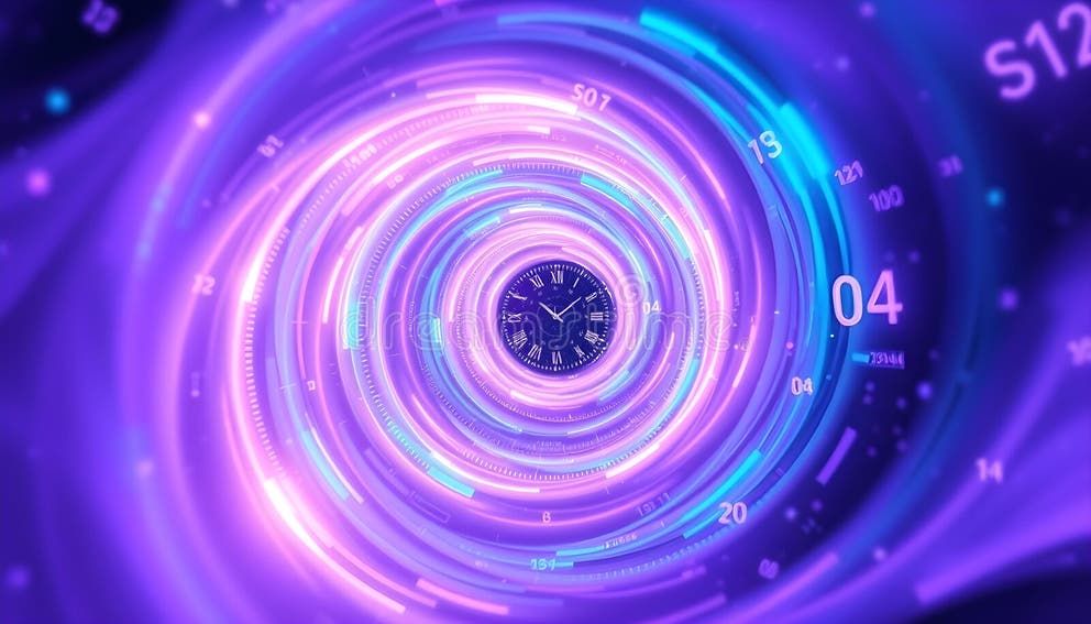 Abstract Futuristic Clock with Neon Lights and Digital Elements Stock ...