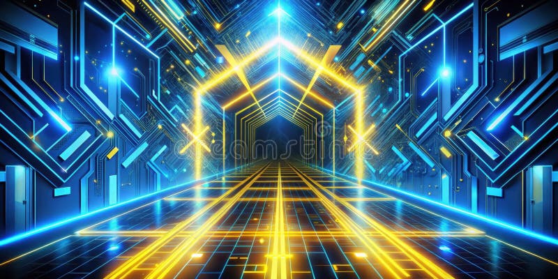 Abstract Futuristic Corridor with Glowing Neon Lines and Circuitry ...