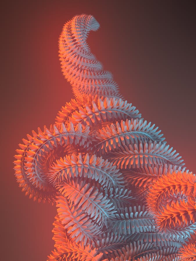 Abstract Futuristic Curled Shape Surrounded by Red Colored Mist ...