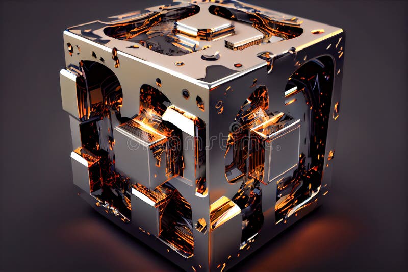 Abstract Futuristic 3d Metal Cube. Generative AI, Generative, AI Stock Illustration ...