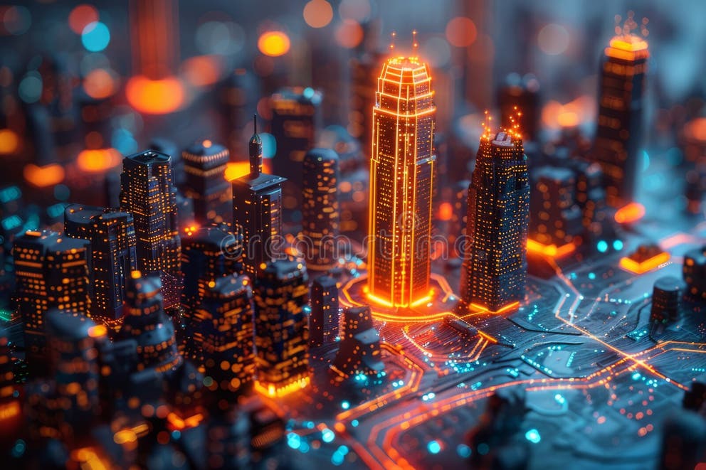 Abstract Futuristic 3d Model Skyscraper, Technology Process Stock Photo ...