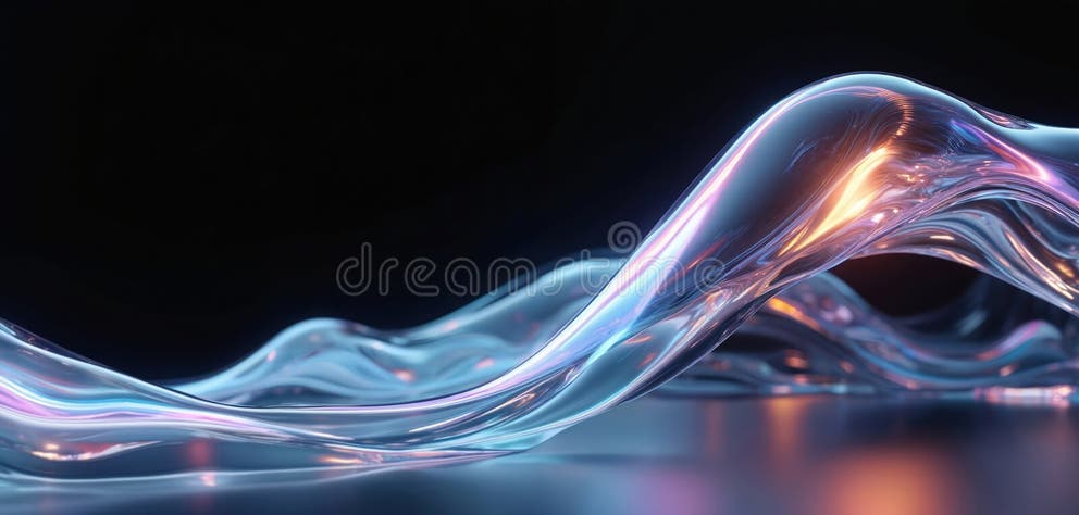 Abstract, Futuristic 3D Rendering of a Liquid Wave with Chromatic Caustic Reflections, Gradient ...