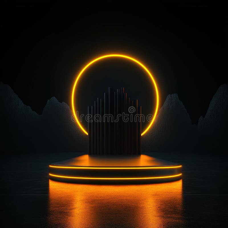 Dark Futuristic Abstract Scene with Glowing Orange Circle Stock ...