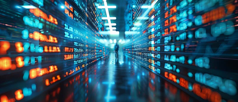 Abstract Futuristic Data Center with Glowing Digital Information Stock ...