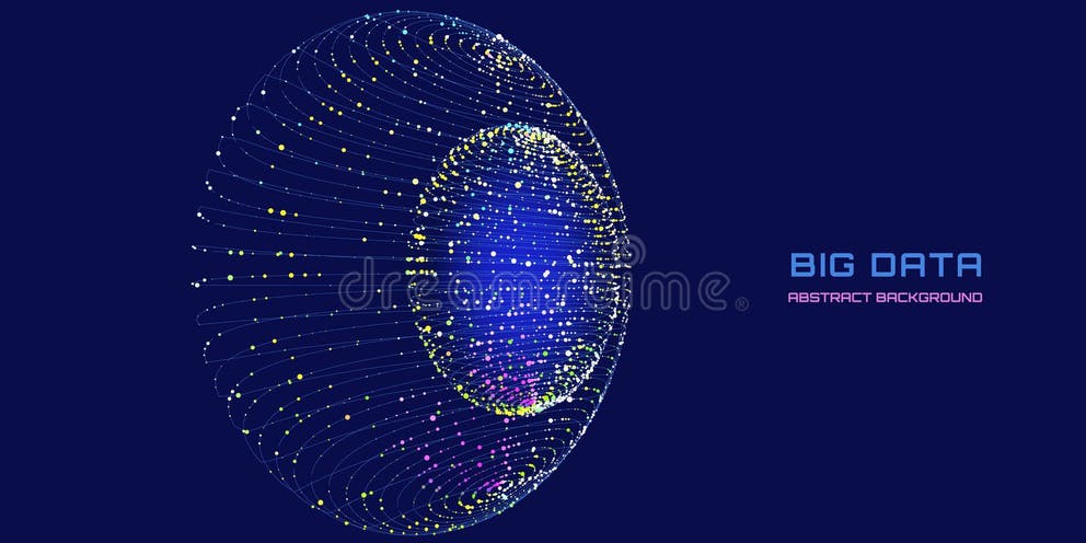 Abstract Futuristic Data Massiv with Sphere in Sphere from Grid Connecting Color Dots on Dark ...