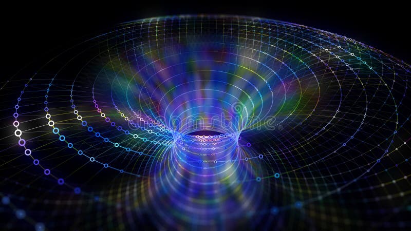 Abstract Futuristic Data Torus from Color Circles Connecting in Lines Grid on Dark. Big Data ...