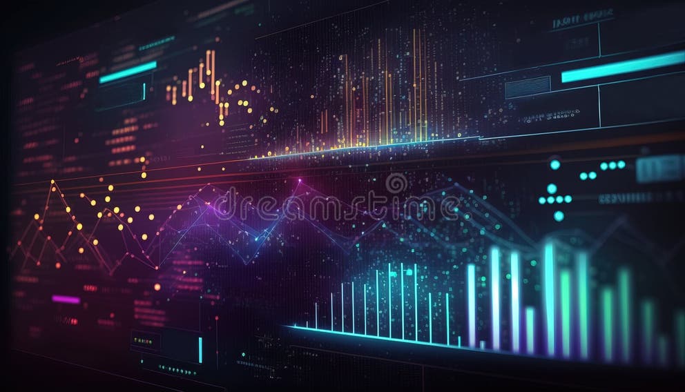 Abstract Futuristic Data Visualization: Neon Charts and Graphs Stock Illustration - Illustration ...
