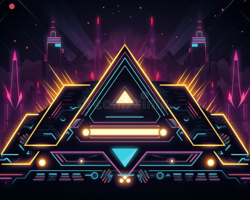 An Abstract Futuristic Design with Neon Lights and Triangles Stock Illustration - Illustration ...