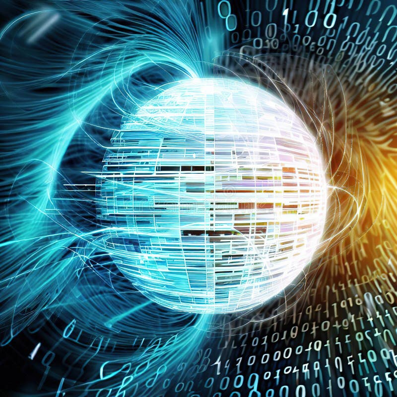 Abstract Futuristic Digital Big Data Landscape Particles with ...