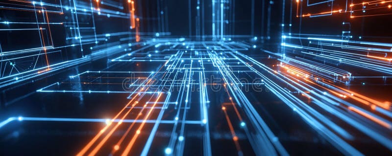 Abstract Futuristic Digital Data Flow with Glowing Lines and Blue and ...