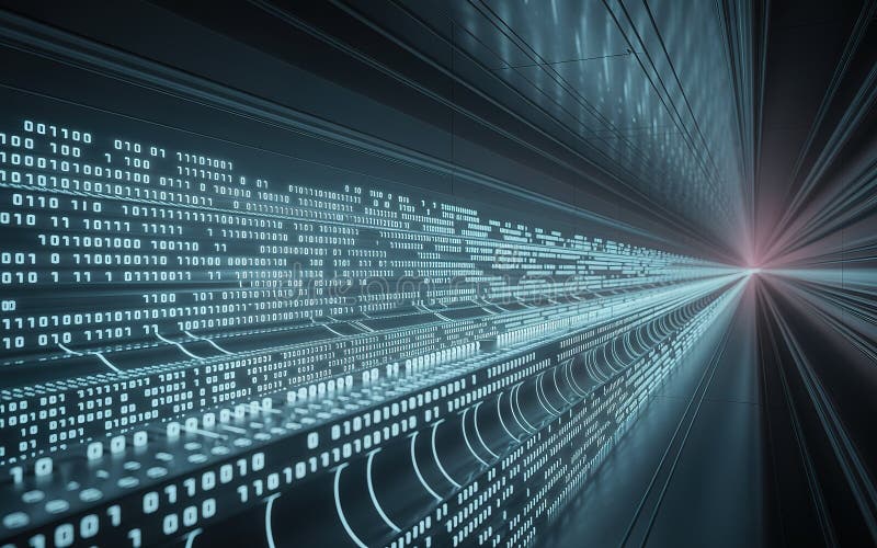 Abstract Digital Data Stream Tunnel Futuristic Technology Background Binary Code Flow Cyber ...