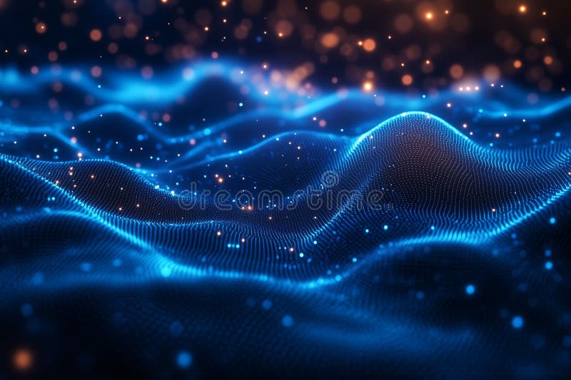 Abstract Futuristic Digital Landscape Forming a Glowing Blue Wavy ...