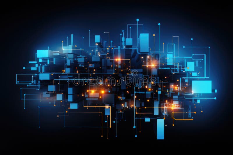 Abstract Futuristic Digital Network on Dark Background. Concept of ...