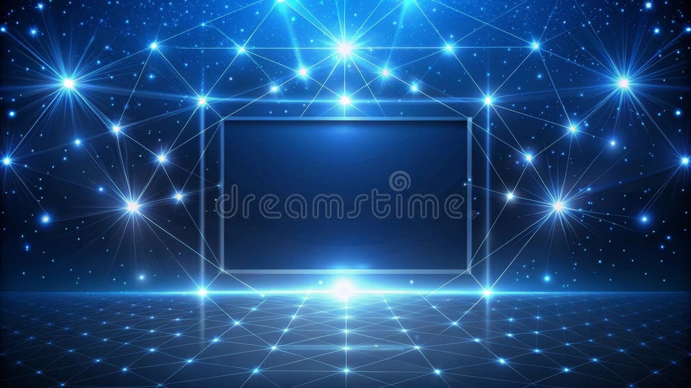 Abstract Futuristic Display with Glowing Network Connections and Empty ...