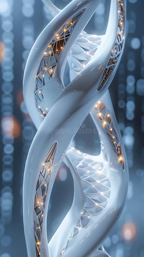 Abstract, Futuristic DNA Helix with Glowing Lights and a Digital ...