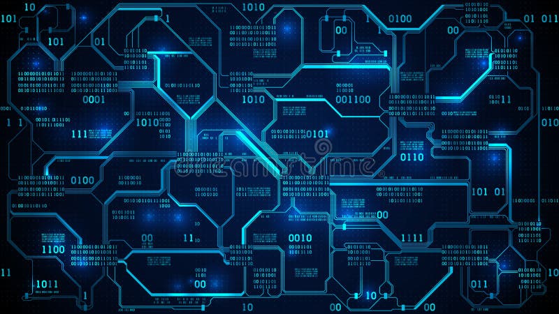 Abstract Futuristic Electronic Circuit Board With Binary Code Neural