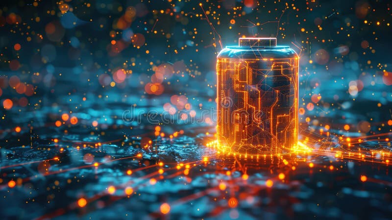 Abstract Futuristic Energy Concept Featuring a Glowing Battery and ...
