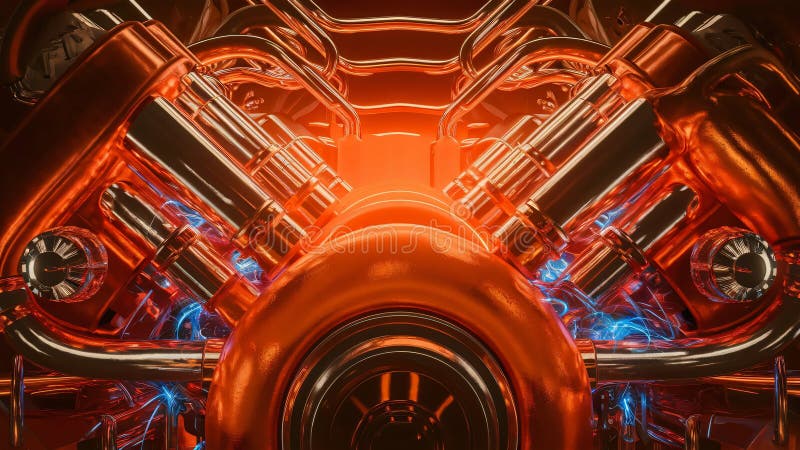 Abstract Futuristic Engine, Red Metallic V8 Power High Quality Image ...