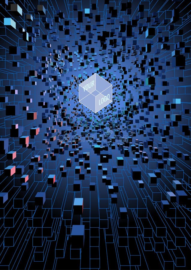 Abstract Futuristic Floating Cubes On Digital Technology Concept Stock