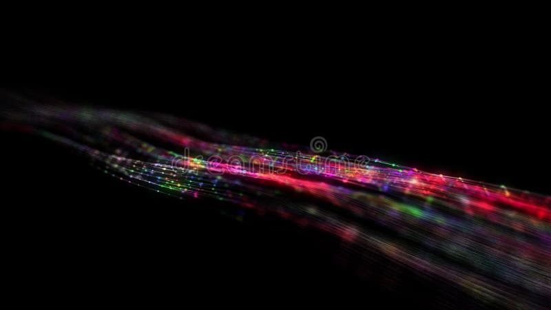 Abstract Futuristic Flow of Noisy Color Lines on Black. Technology ...