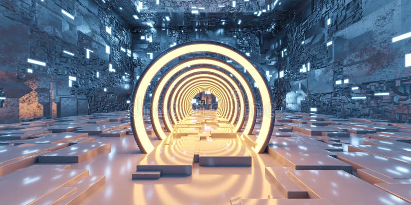 Abstract Futuristic Gate Way Technology Hall Studio with Blue and ...