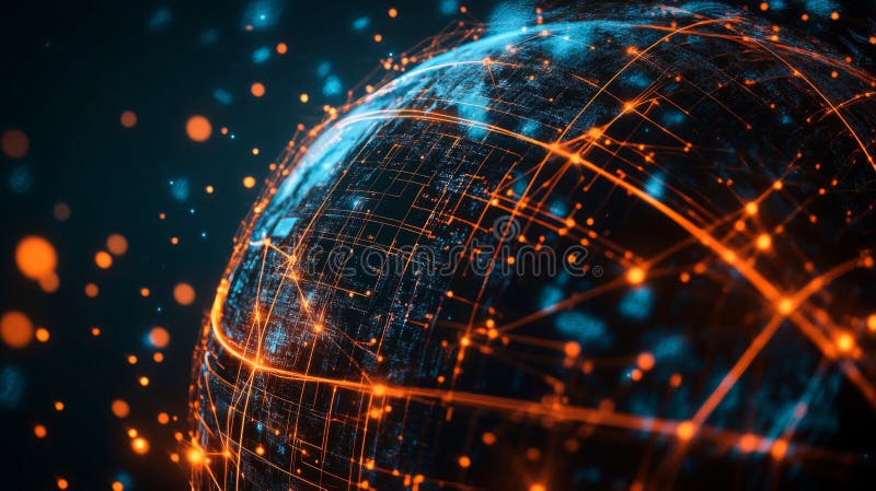 Abstract Futuristic Global Network with Orange and Blue Lines Stock ...