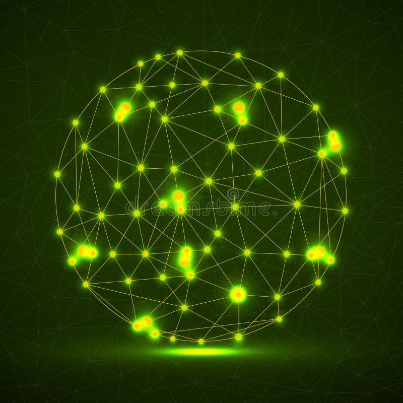 Abstract Futuristic Globe Sphere, Network Connections with Glowing Dots ...