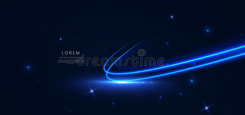 Abstract Futuristic Glowing Blue Curved Light Ray on Dark Blue ...