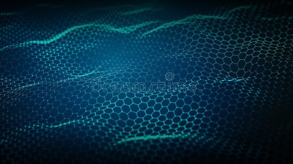 Abstract Futuristic Hexagonal Grid with Glowing Wave Patterns ...