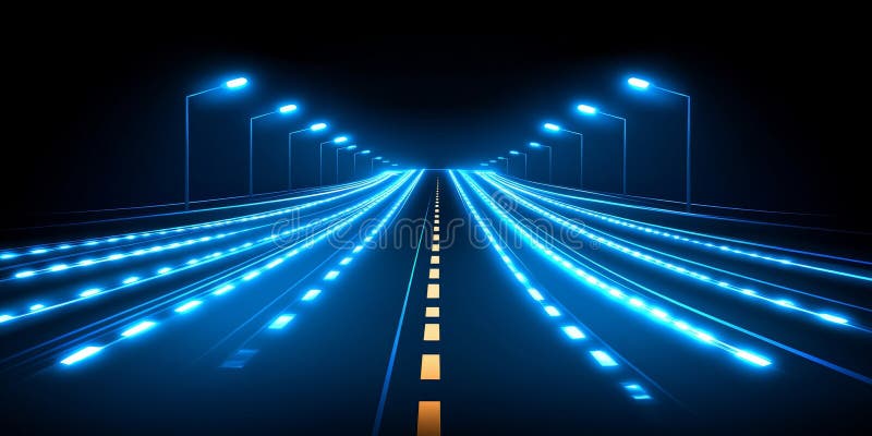 Abstract Futuristic Highway with Bright Blue Light Trails, Clean and ...