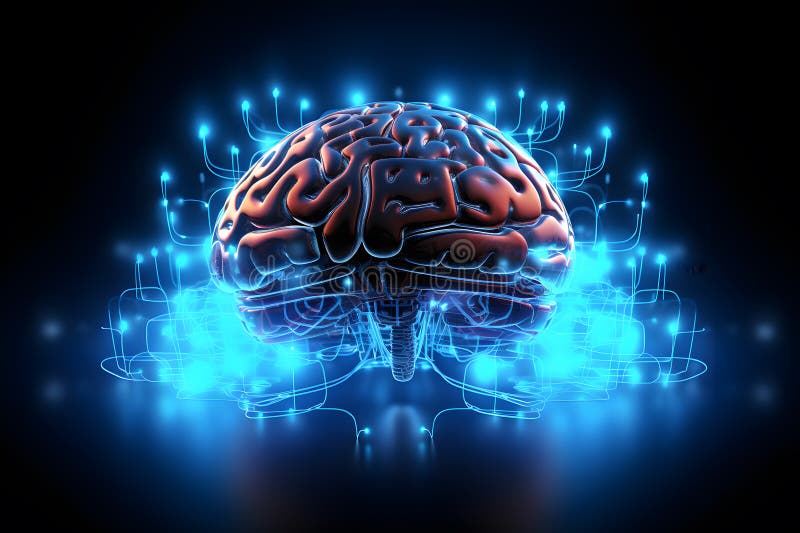 Abstract Futuristic Human Brain with Circuit Board and Mash Line To ...